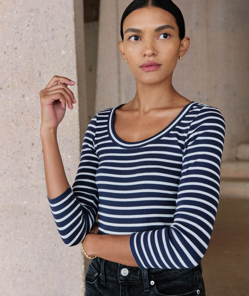 Scoopneck Ribbed Knit Long Sleeve Tee - The Open Ended - AYR